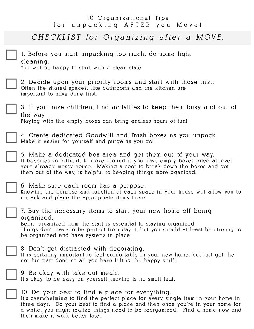 Organizational Moving Tips checklist – Delineate Your Dwelling